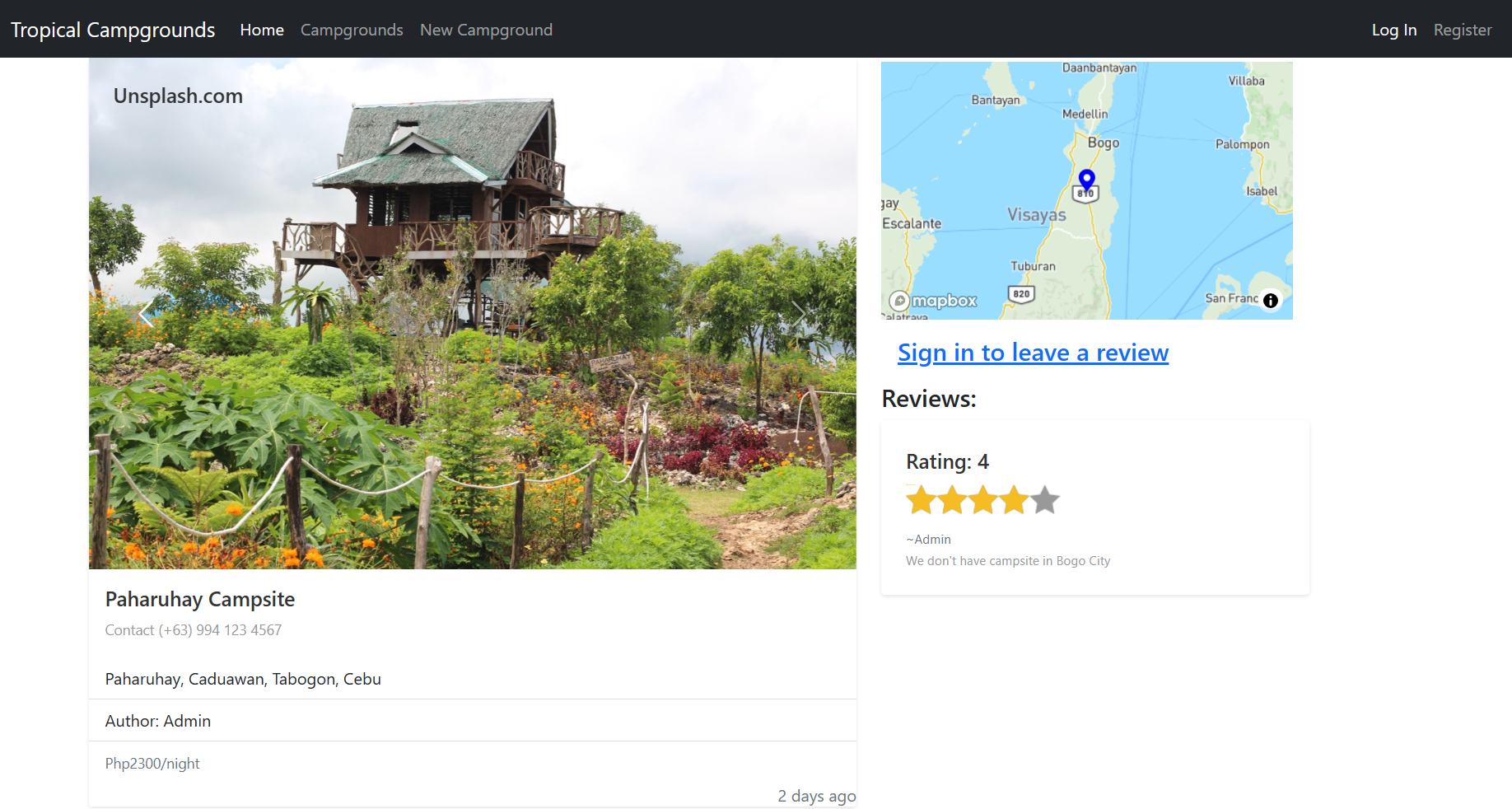 GitHub - EricCatayas/TropicalCampgrounds: An Express.js web application inspired by Colt's 60hr ...